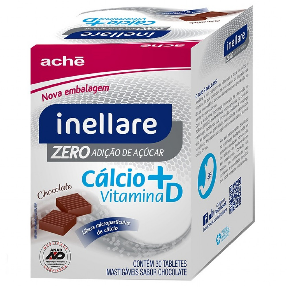 INELLARE CÁLCIO + VITAMINA D ZERO ÁÇUCAR CHOCOLATE 30 TABLETES | Drogão ...