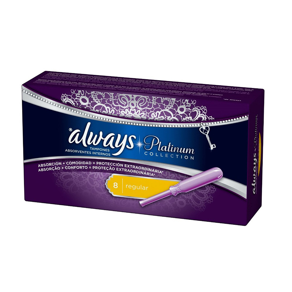 ABSORVENTE INTERNO ALWAYS PLATINUM REGULAR 8 UNIDADES | Drogão Super