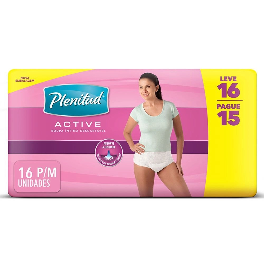 ROUPA ÍNTIMA PLENITUD ACTIVE MULHER P/M 16 UNIDADES | Drogão Super