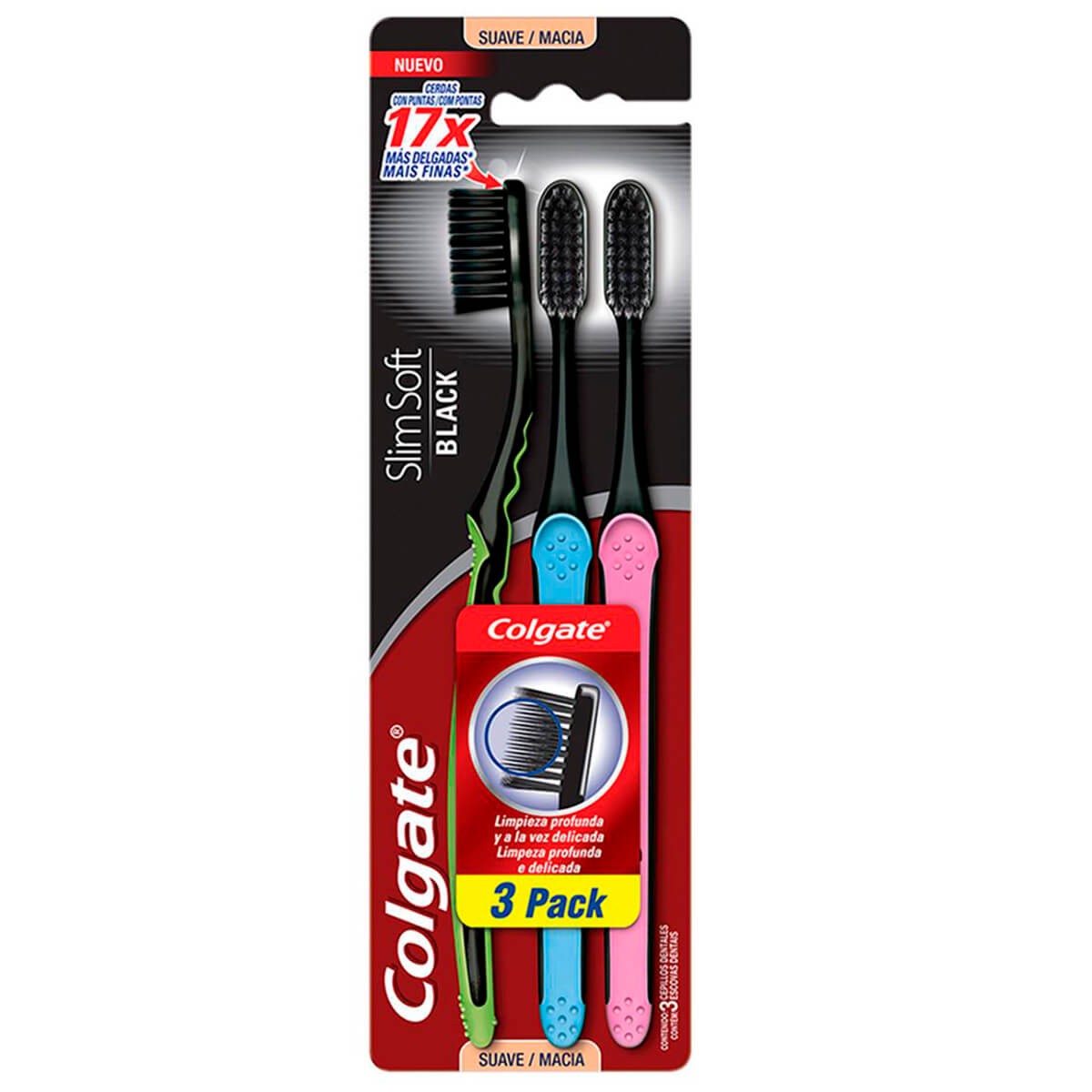 ESCOVA DENTAL COLGATE SLIM SOFT BLACK 3 UNIDADES | Drogão Super