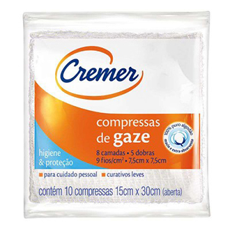 COMPRESSA GAZE ESTÉRIL CREMER 10 UNIDADES | Drogão Super