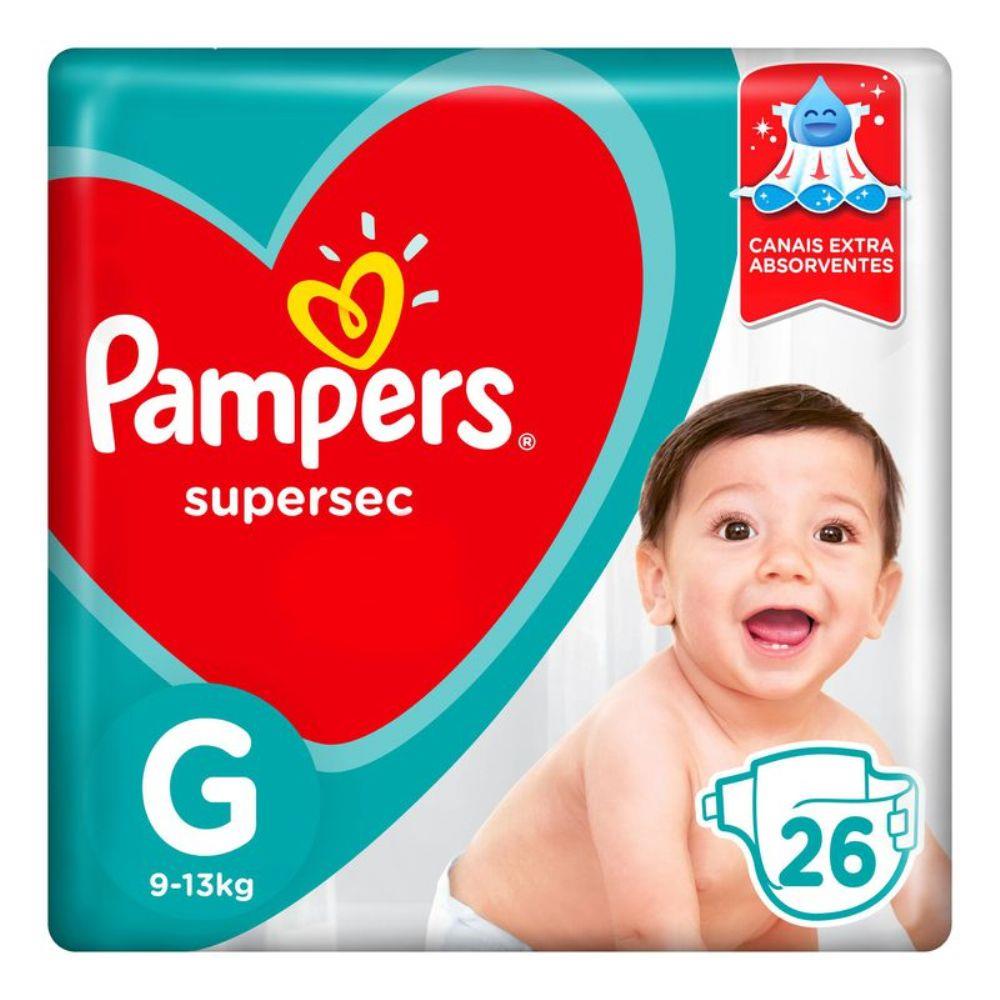 PAMPERS SUPERSEC TAMANHO G 26 UNIDADES | Drogão Super